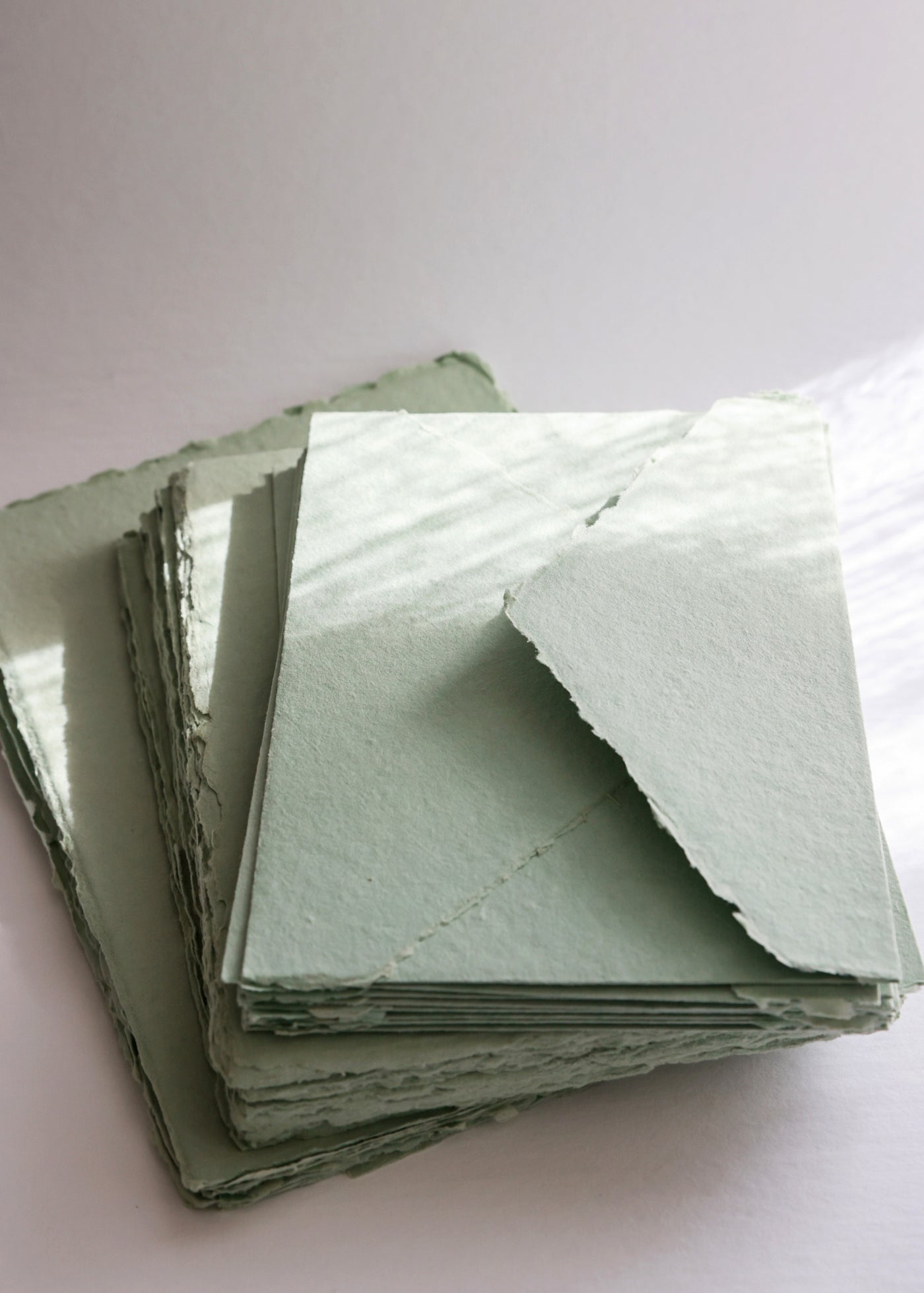 Sage Deckle Edge Handmade Cotton Rag Envelopes | Feathers and Stone